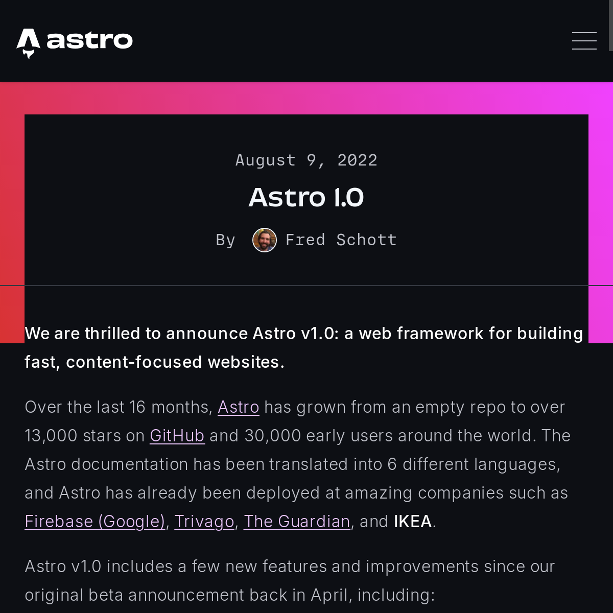 Astro | Web 框架发布 1.0 版本