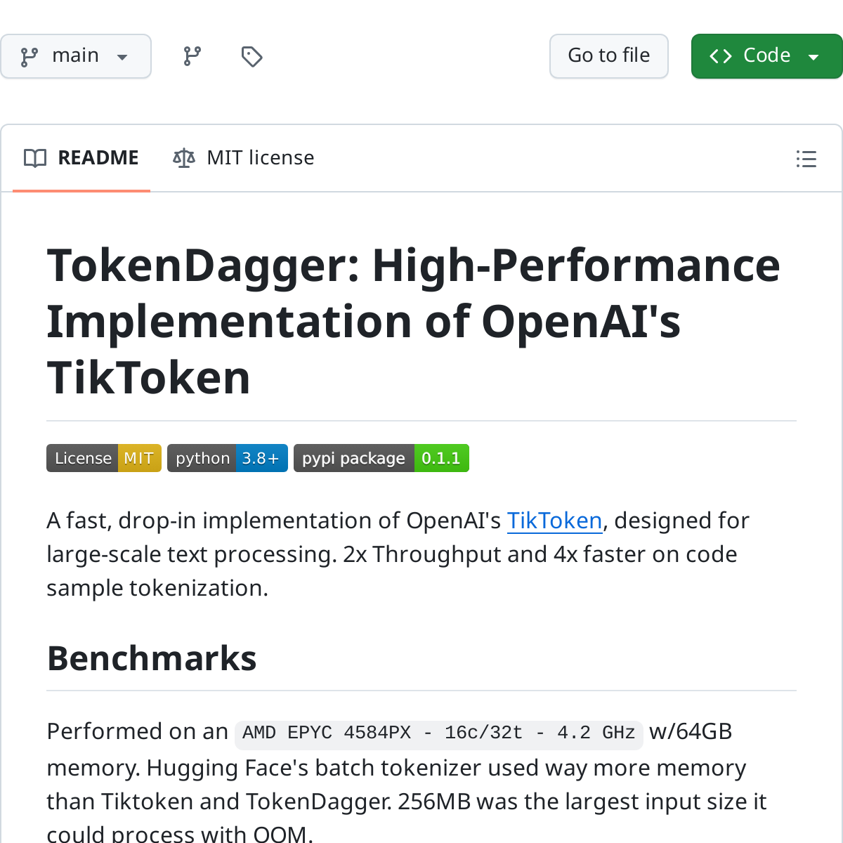 TokenDagger | 高性能 tokenizer 实现