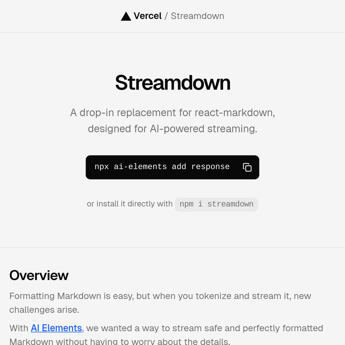 Streamdown | 专为 AI 设计的流式渲染器